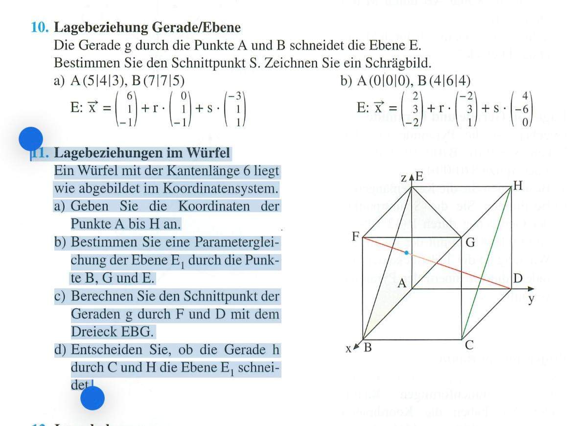 Die Gerade g durch die Punkte A und B schneidet die Ebene E. Bestimmen ...