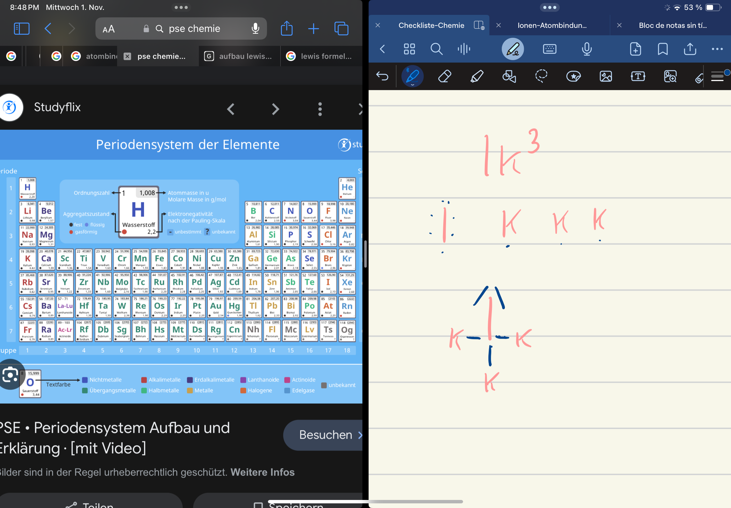 Die Lewis Formel anhand der Oktettregel ist doch so richtig ausgeführt ...