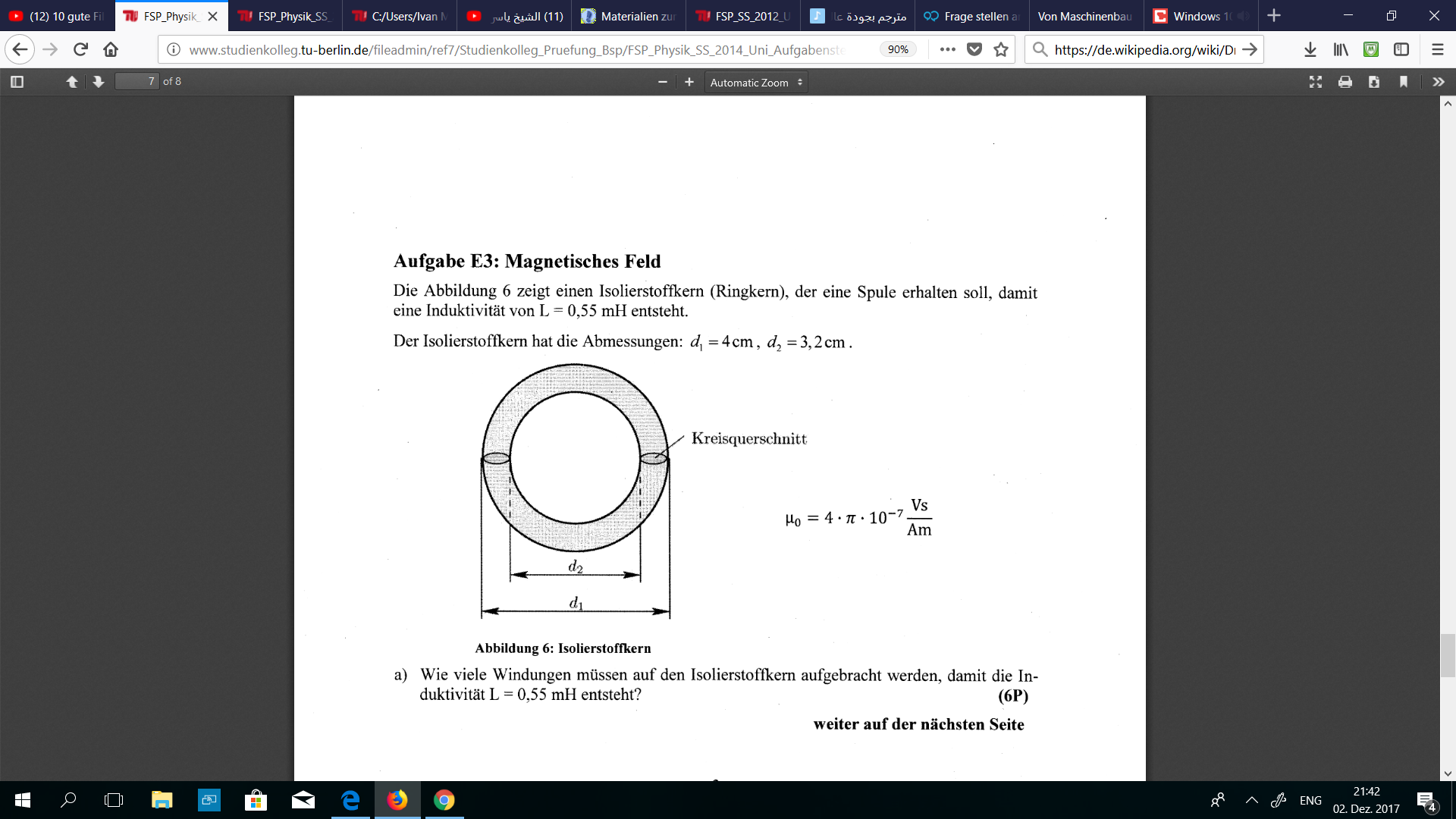 die Querschnittsflaeche der Spule ? (Schule, Physik, Elektrotechnik)