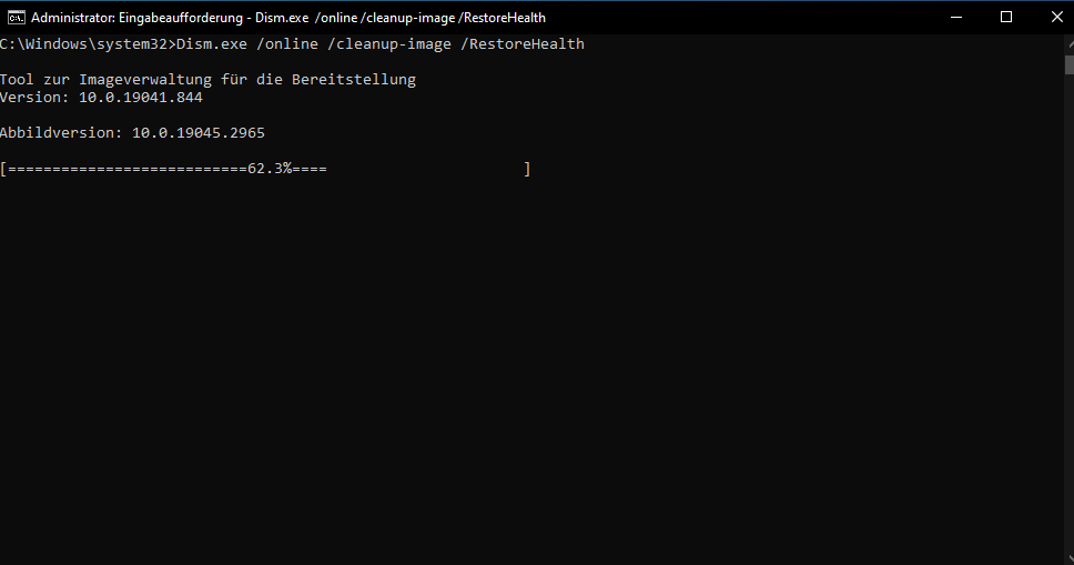 DISM RestoreHealth hängt bei 62.3%? (Windows, cmd)