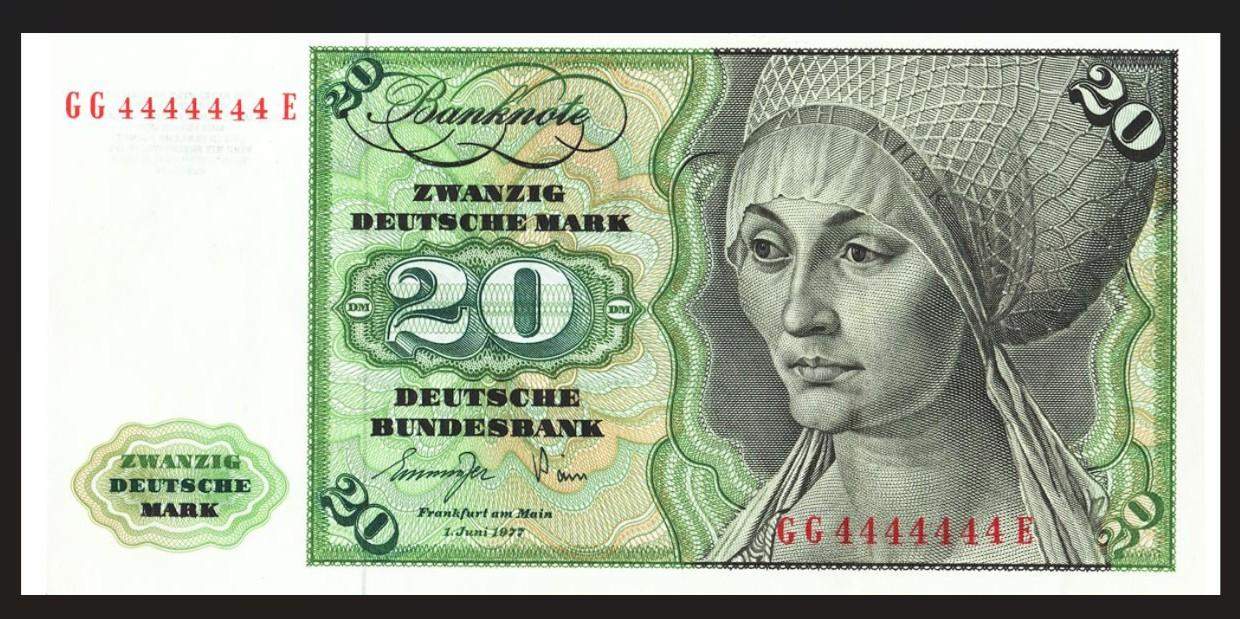 DM 20.- Schein vom 1. Juni 1977 mit einer interessanten Seriennummer ...