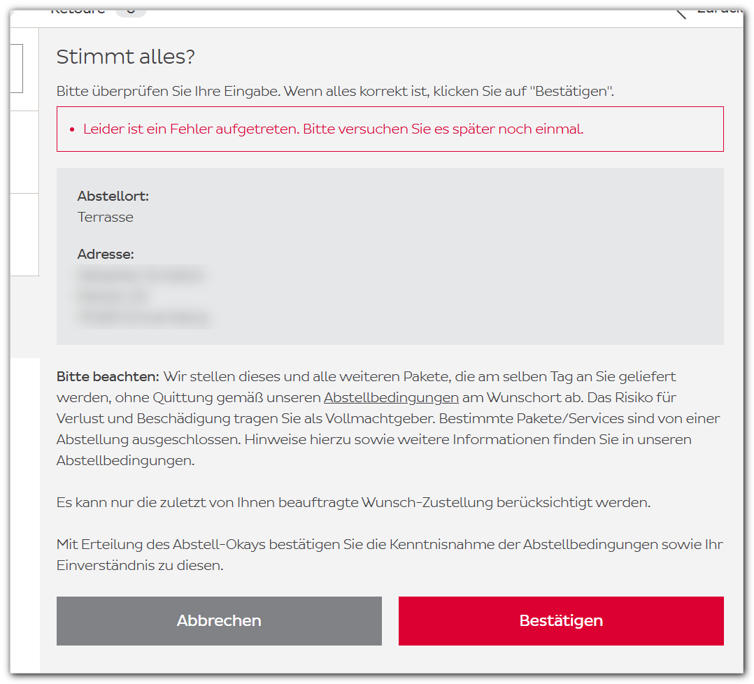 Leider Ist Fur Ihr Paket Keine Neue Zustelloption Verfugbar