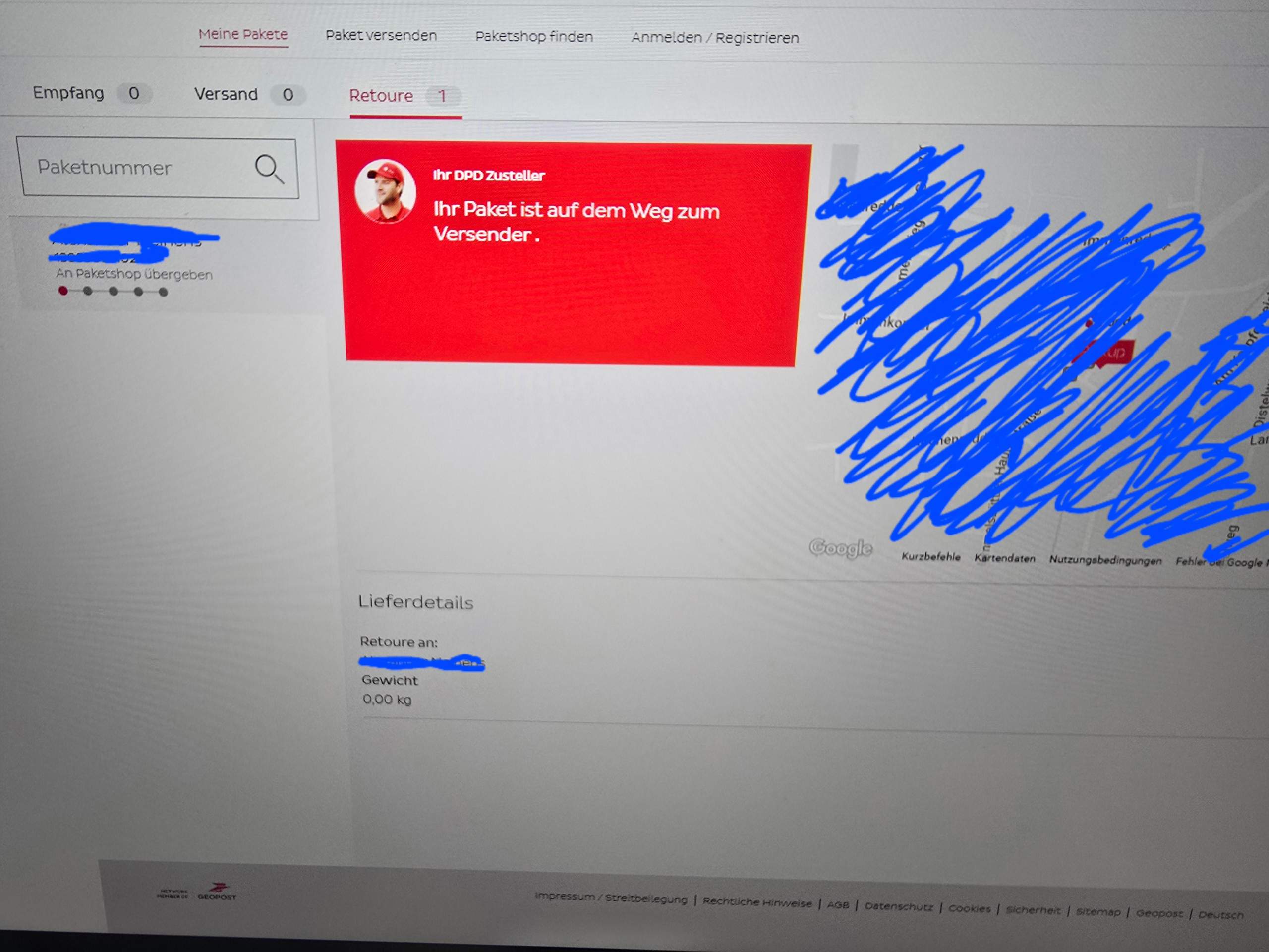 DPD Retoure, warum Retoure an mich? (Paket)