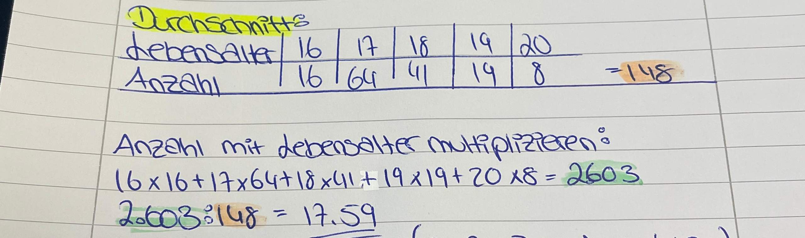 Durchschnitt berechnen? (rechnen, Funktion, Gleichungen)