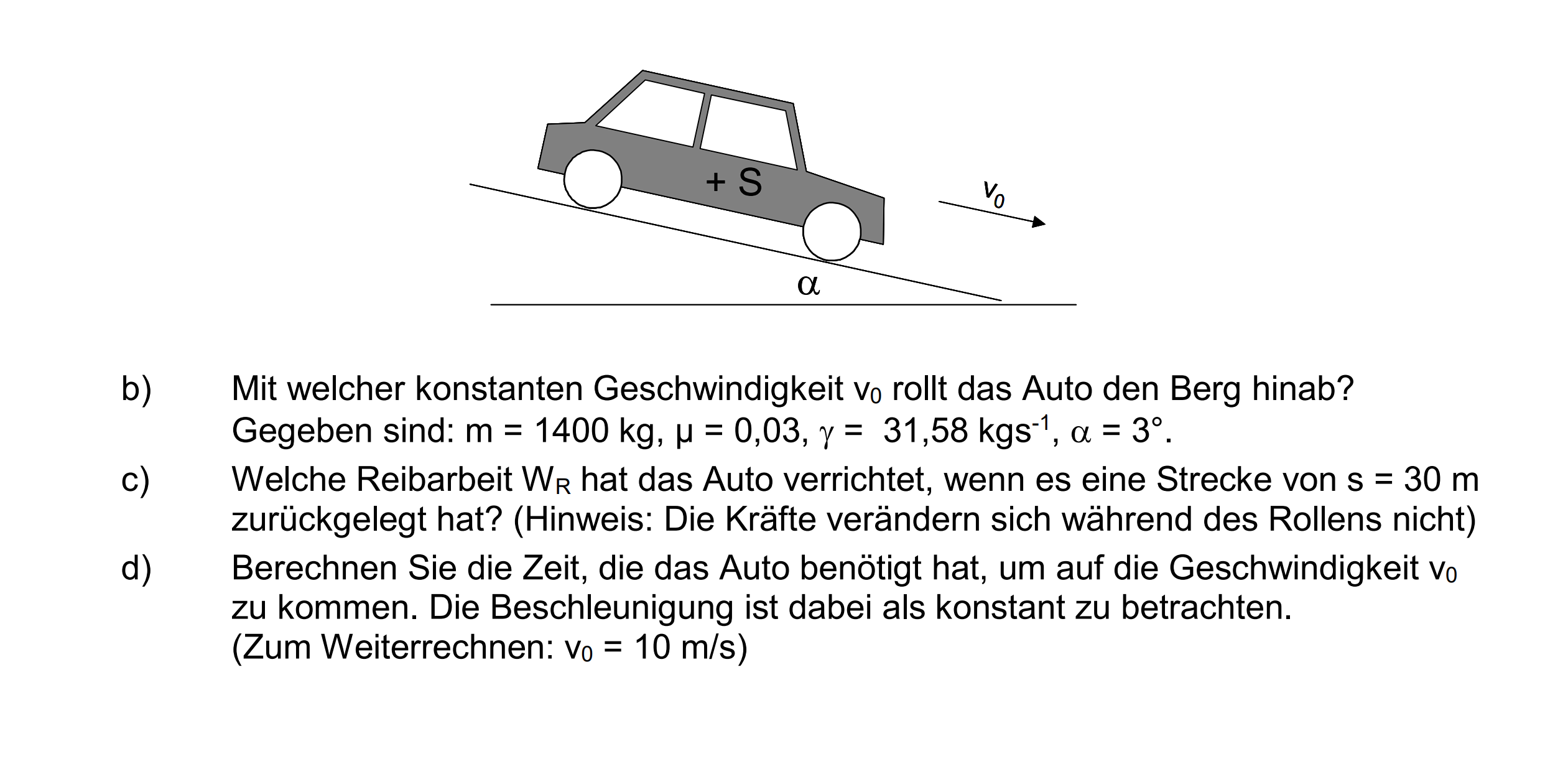 Ein Auto rollt (Motor abgeschaltet) einen Berg hinab? Mit welcher ...