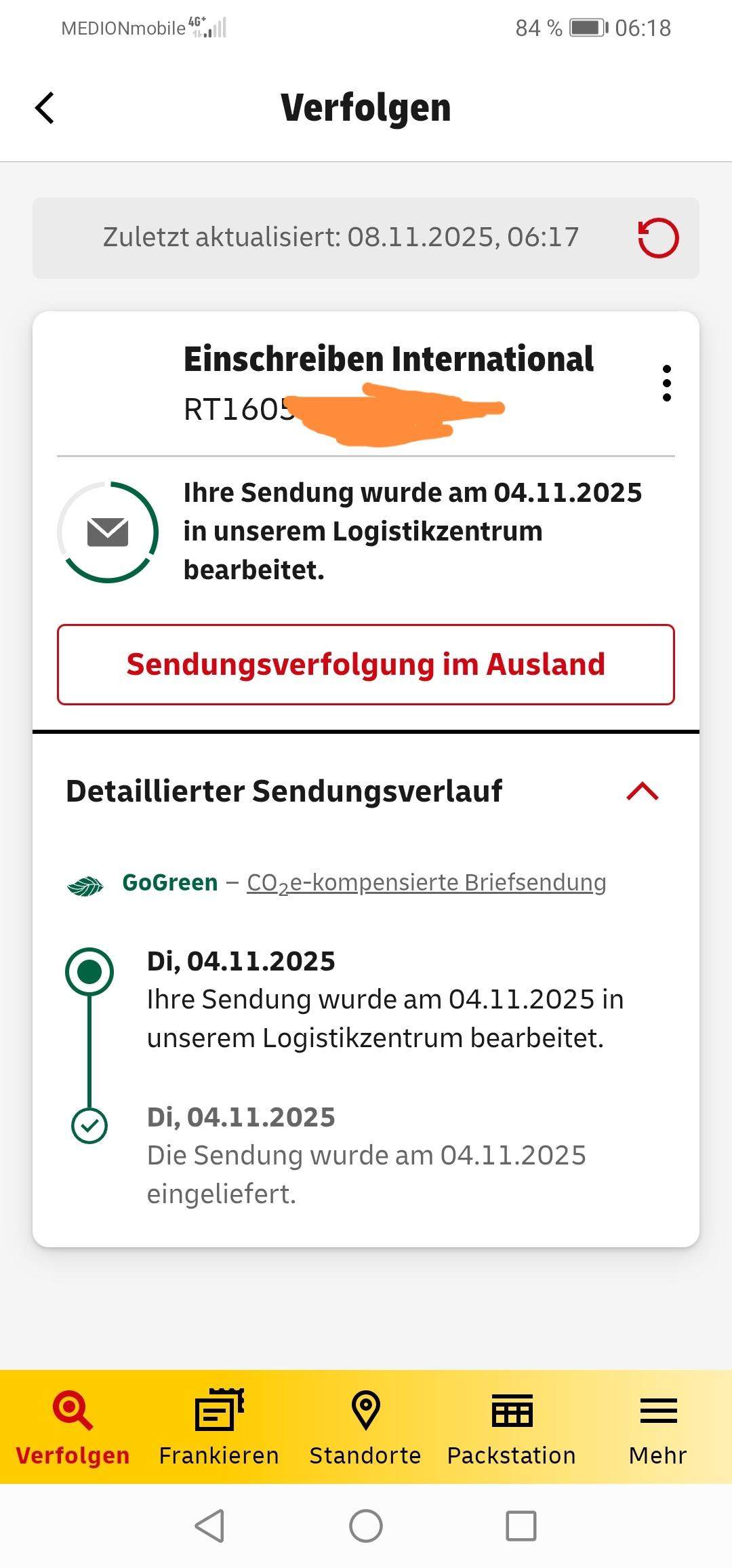 Einschreiben international? (Post, Brief, Deutsche Post)