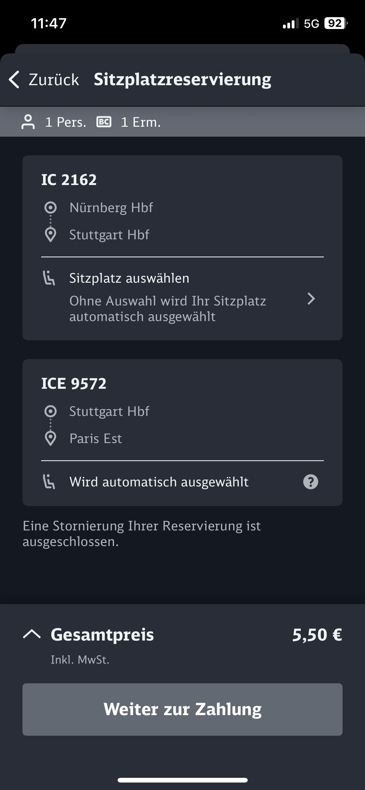Eurail Pass, Sitzplatzreservierung über DB App? (Bahn, Ticket, Zug)