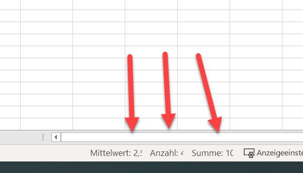 Excel 365, unten in der Statusleiste werden Zahlen abgeschnitten ...