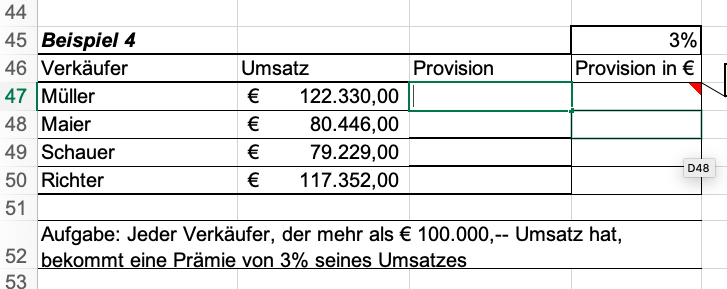 Excel Funktionen/Provision? (wenn-Funktion)
