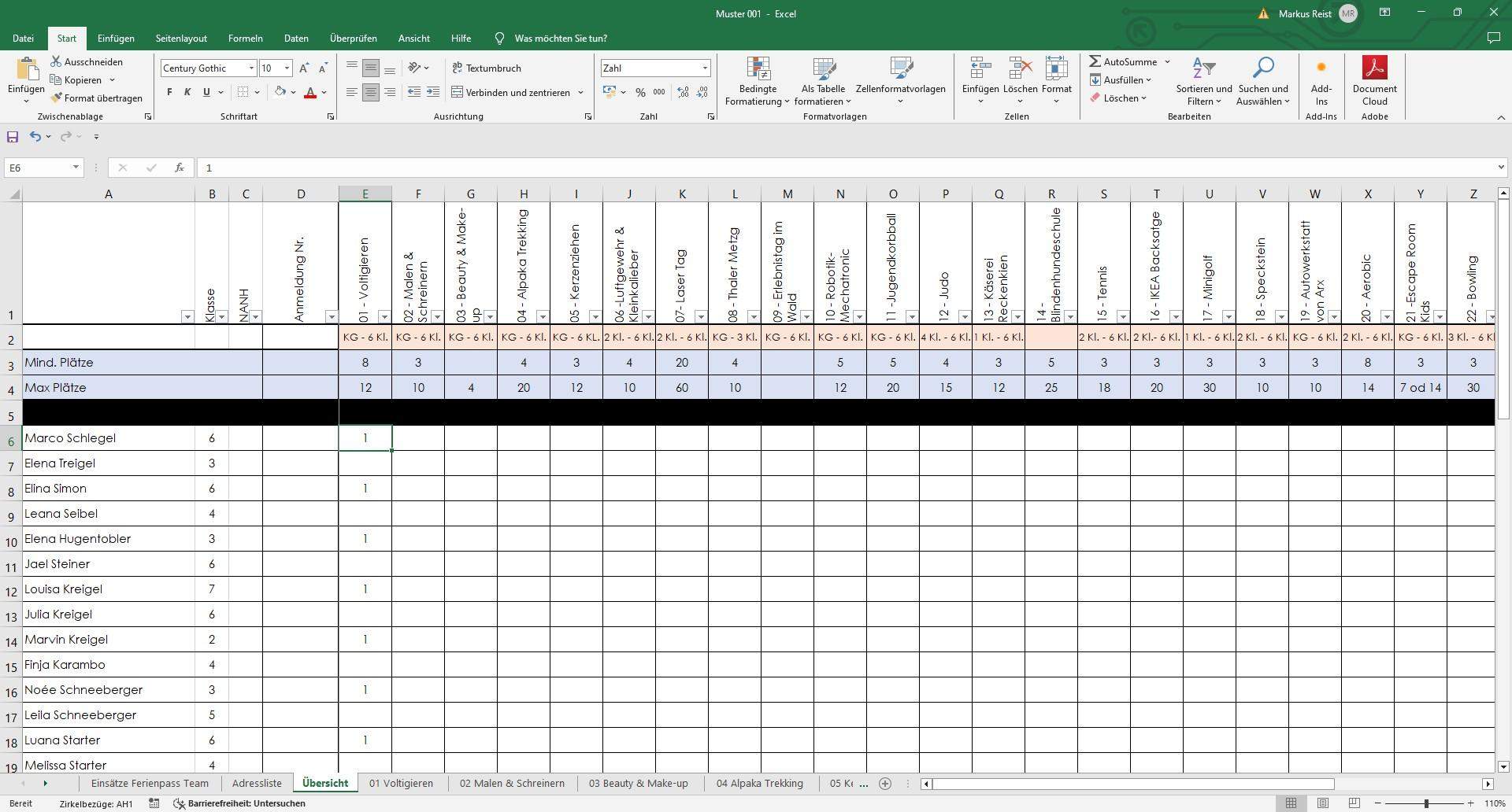 Excel Namen aus Tabelle in andere Tabelle übernehmen? (Formel ...