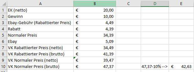 Excel-Preiskalkulation: Wie kann ich in einer Vorwärtskalkulation einen ...