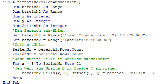 Excel VBA jede n-te Zeile finden und bei der Ausgabe die Steps ...