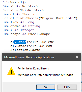 Excel VBA: Methode nicht gefunden? (Computer, programmieren, Microsoft Excel)