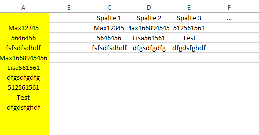 Excel,mehrere Spalten in eine Zeile? (Computer, Microsoft Office, makro)