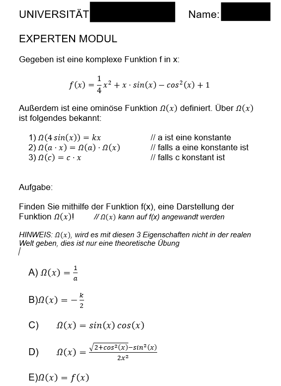 Extrem Schwere und dumme Universität Mathe Aufgabe? (rechnen, Funktion, Gleichungen)