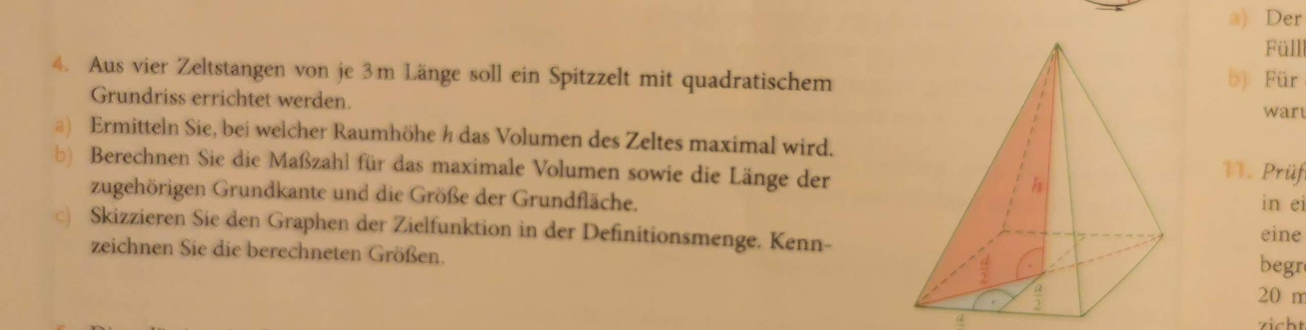 Extremwertaufgabe Pyramide? (Funktion, Gleichungen, Analysis)