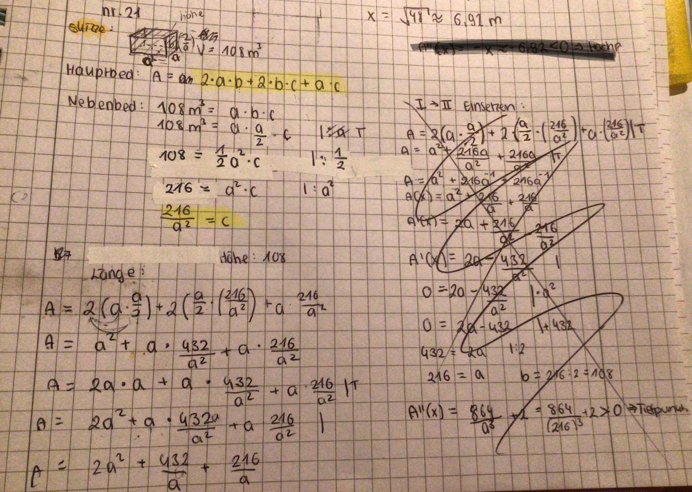 Extremwertprobleme mathe? (rechnen, Funktion, Gleichungen)