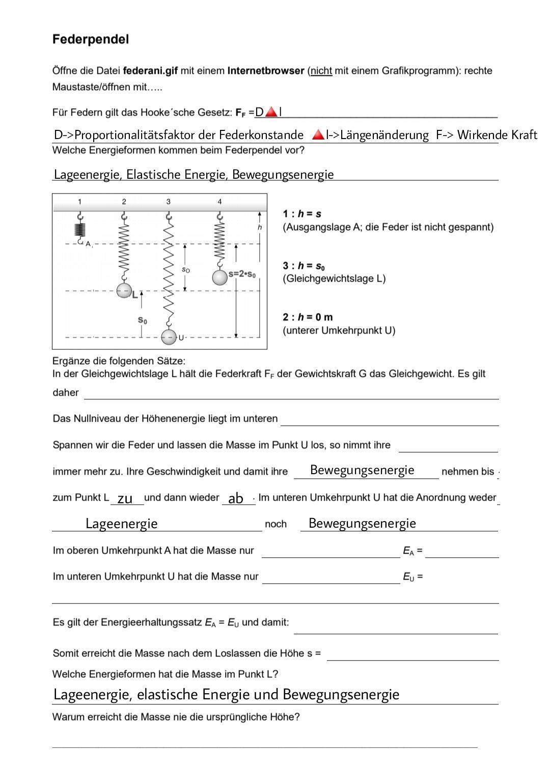Federpendel? (Physik, Hilfestellung, kinetische Energie)