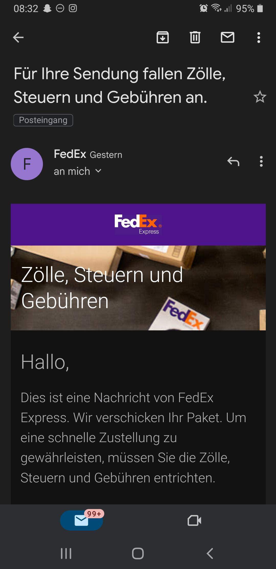 FedEx phishing email? (Post, Versand, Bestellung)