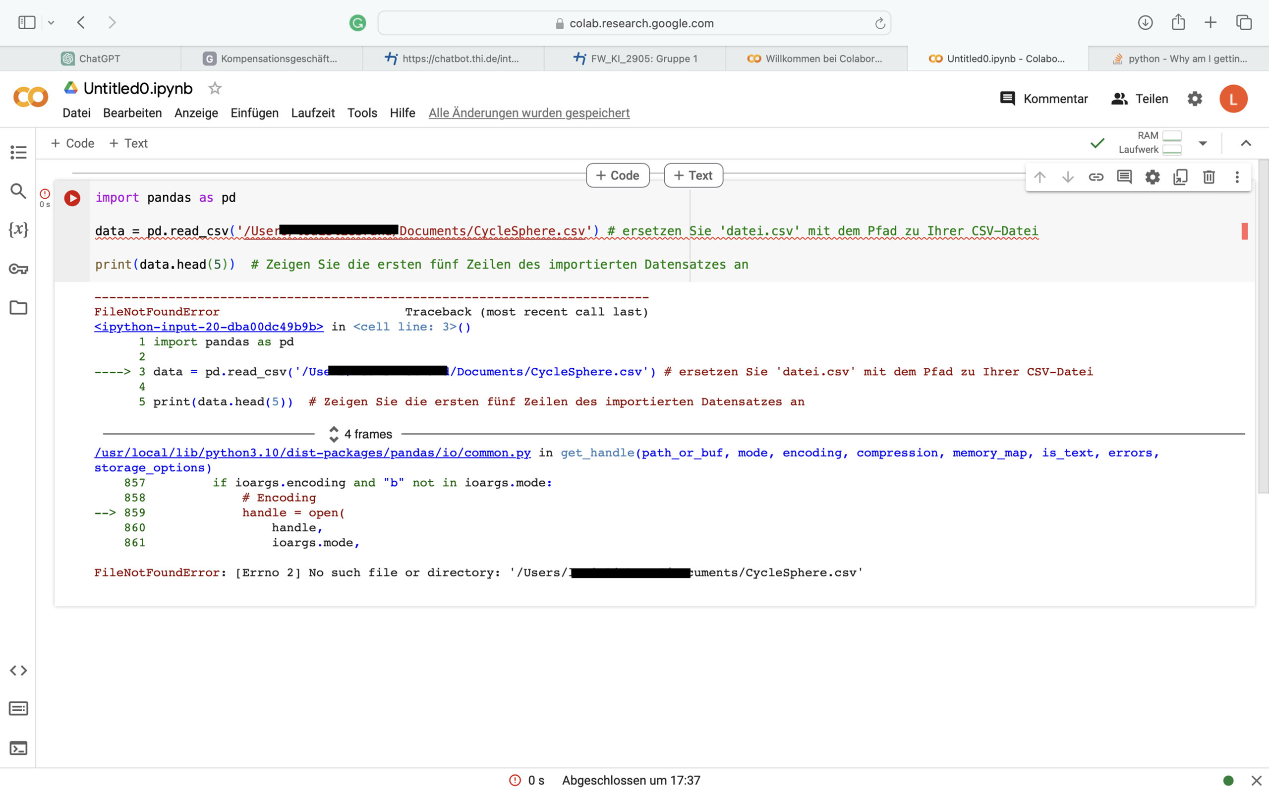 Fehler Code Python Programmiersprache Python 3