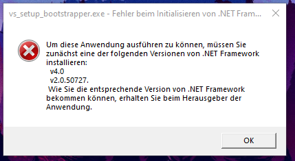 Fehler meldung .NET Framework installation? (Windows 10, .net-Framework)
