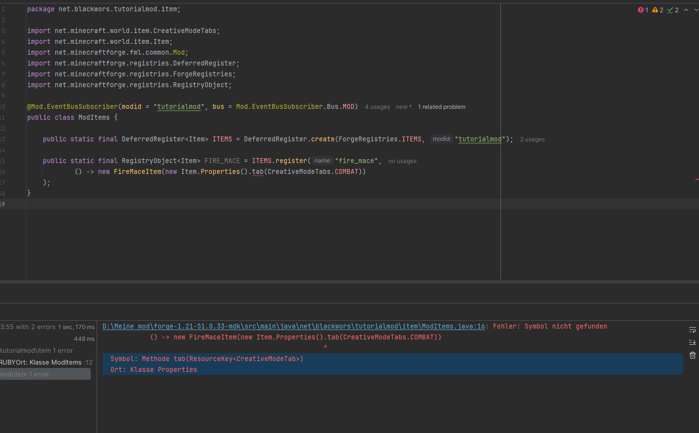 Fehler: Symbol nicht gefunden? (Minecraft, Java, Code)
