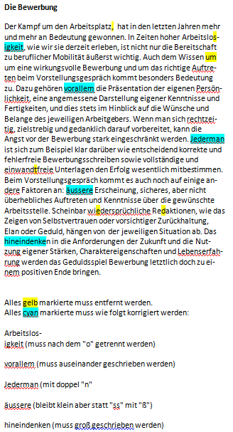 Fehlerhaften Text korrigieren! (Schule, Deutsch, Grammatik)