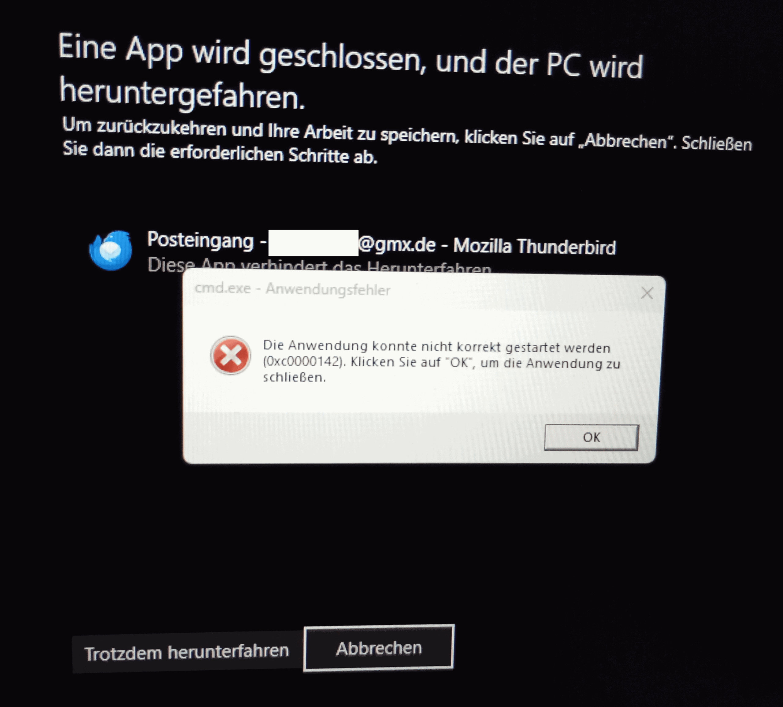 Fehlermeldung beim Runterfahren von Windows: "Die Anwendung ...