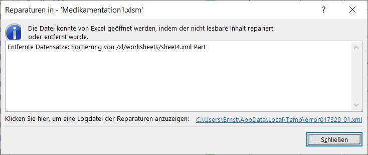 Fehlermeldung für /worksheets/sheet4.xml-Part? (Microsoft Excel)