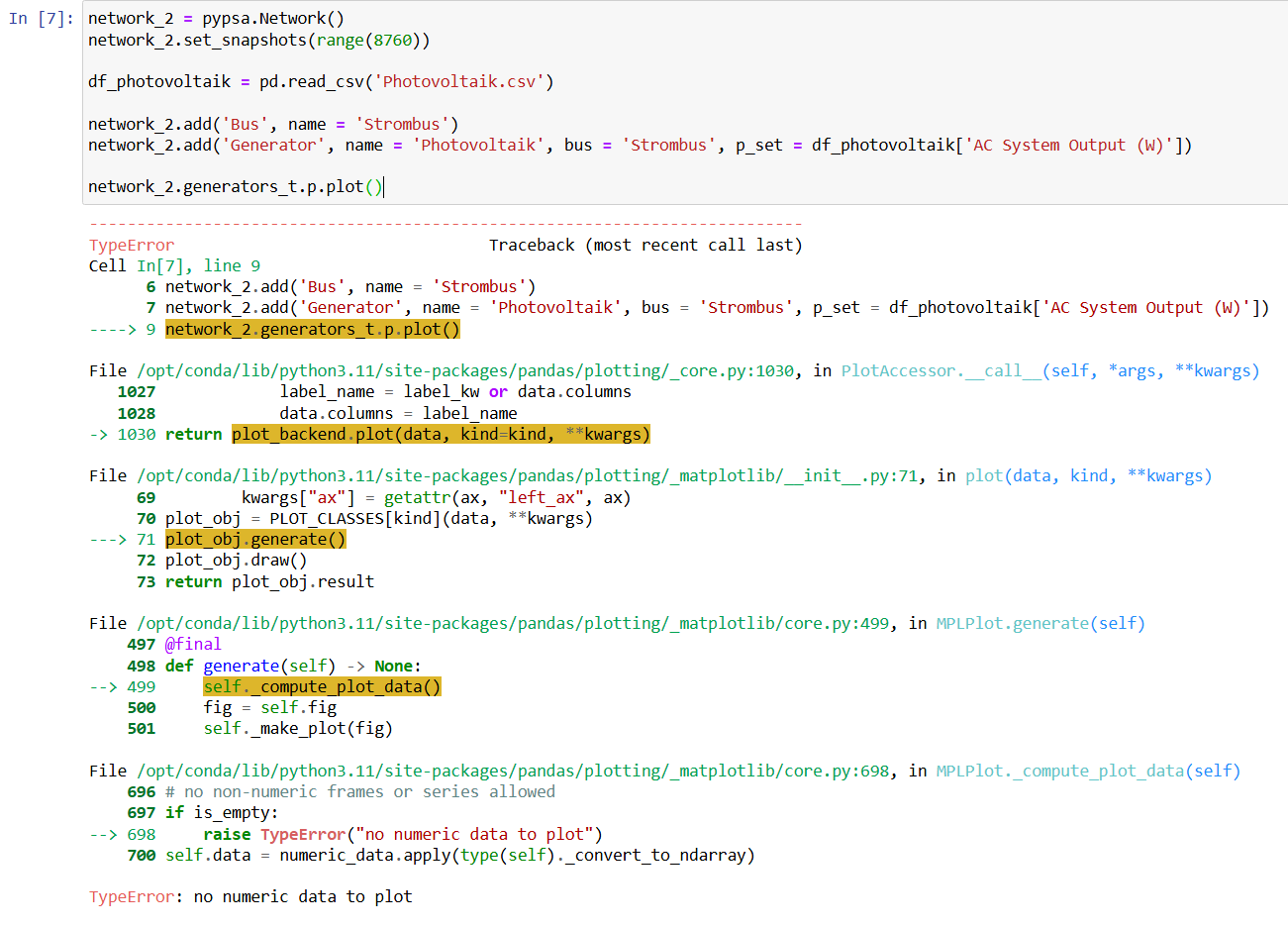 Fehlermeldung No Numeric Data To Plot In Python Mit Pypsa