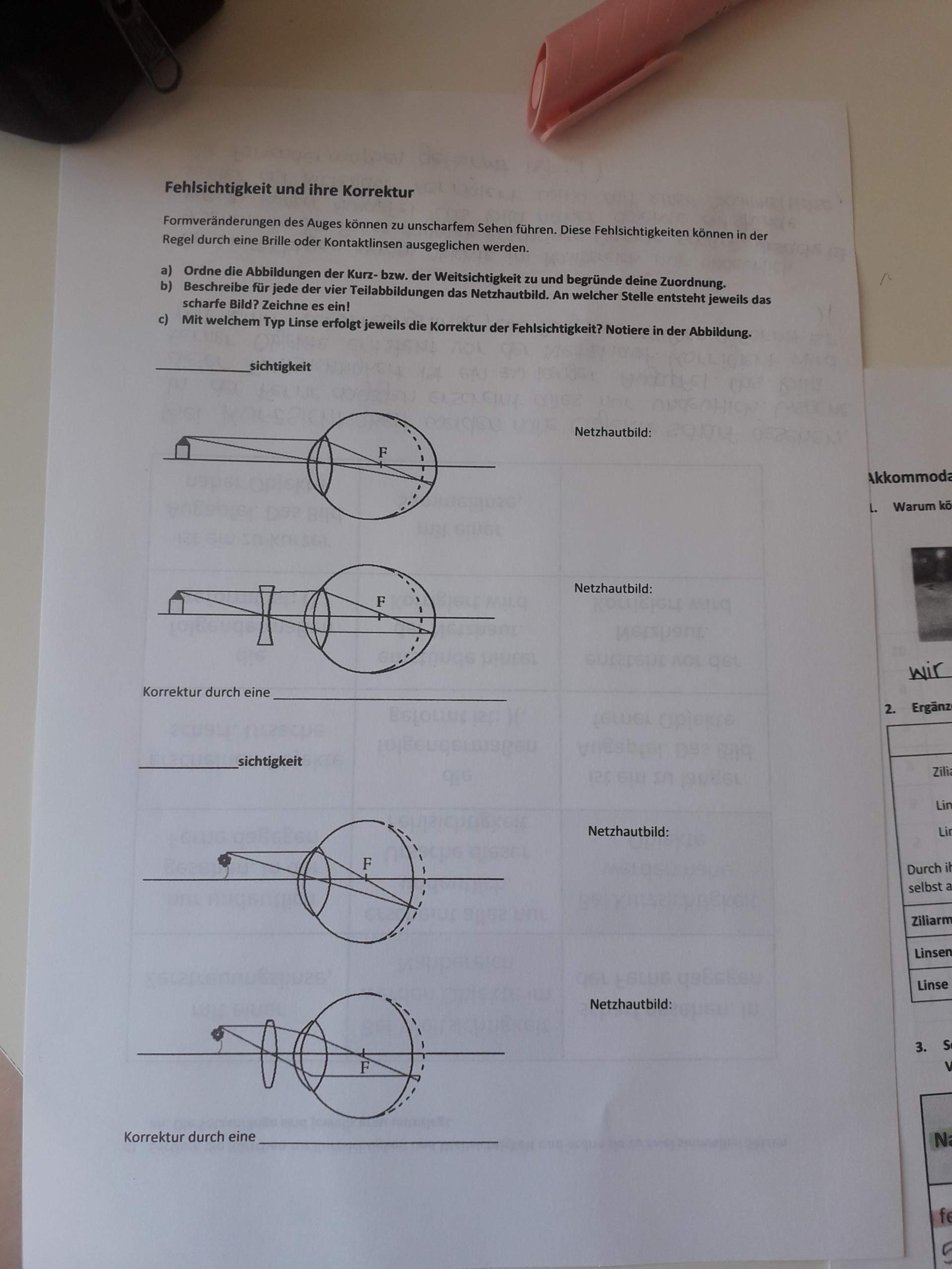 Fehlsichtigkeit und ihre Korrektur? (Schule, Physik)