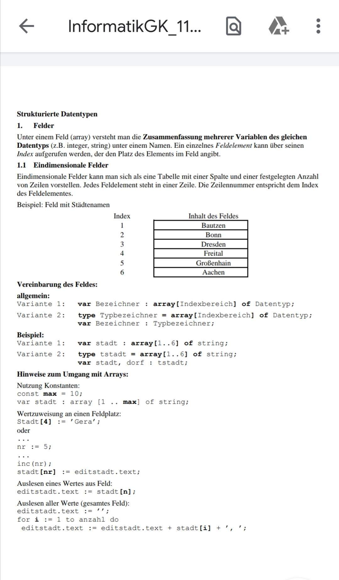 Feld (array) im Struktogramm? (Computer, Schule, programmieren)