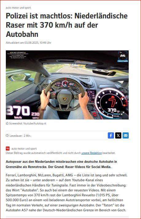 Findest du, dass es legal bleiben sollte, dass man mit Tempo 370 km/h ...