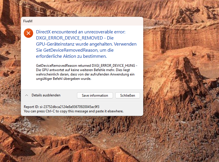 FiveM Crasht immer mal und etwas mit DirectX ist auch mal dabei, wie ...