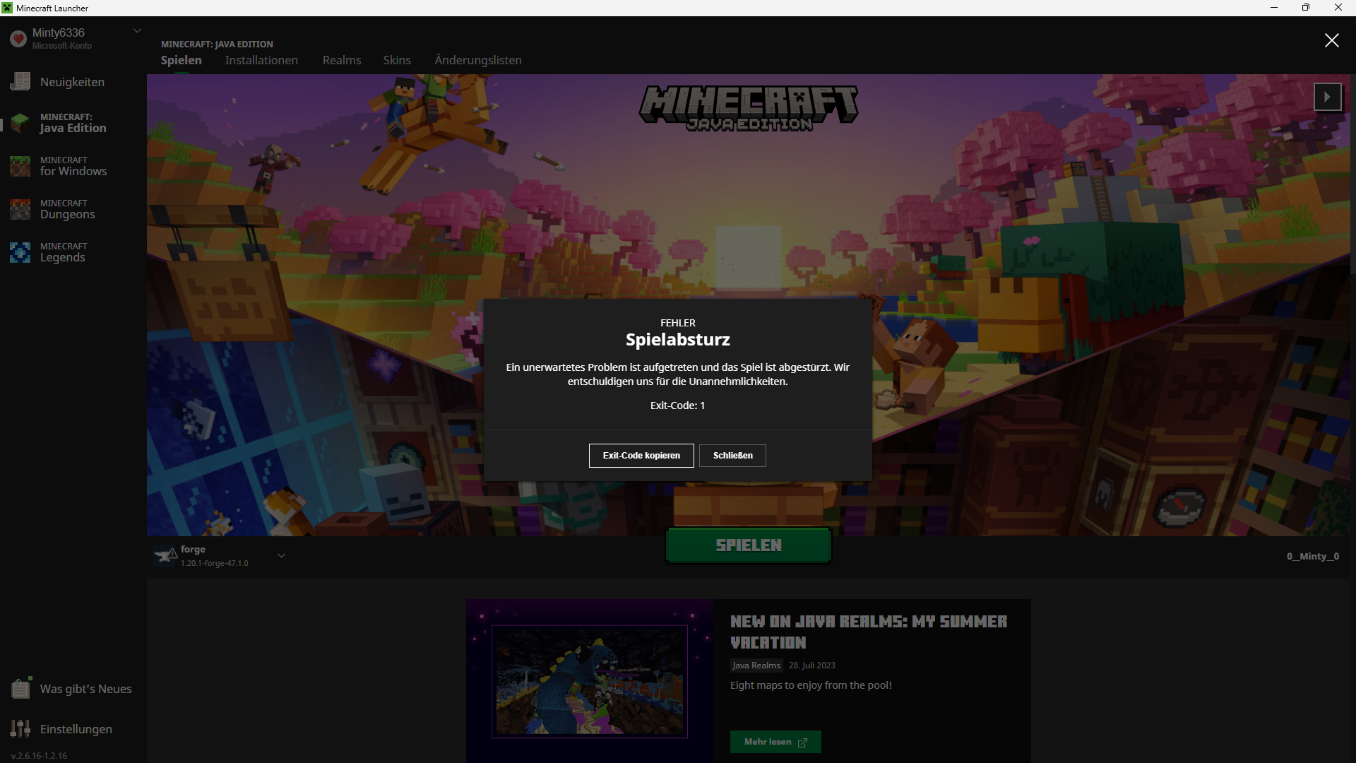 Forge für Minecraft 1.20.1 funktioniert nicht (Java)? (PC, Mods, Minecraft Java Edition)