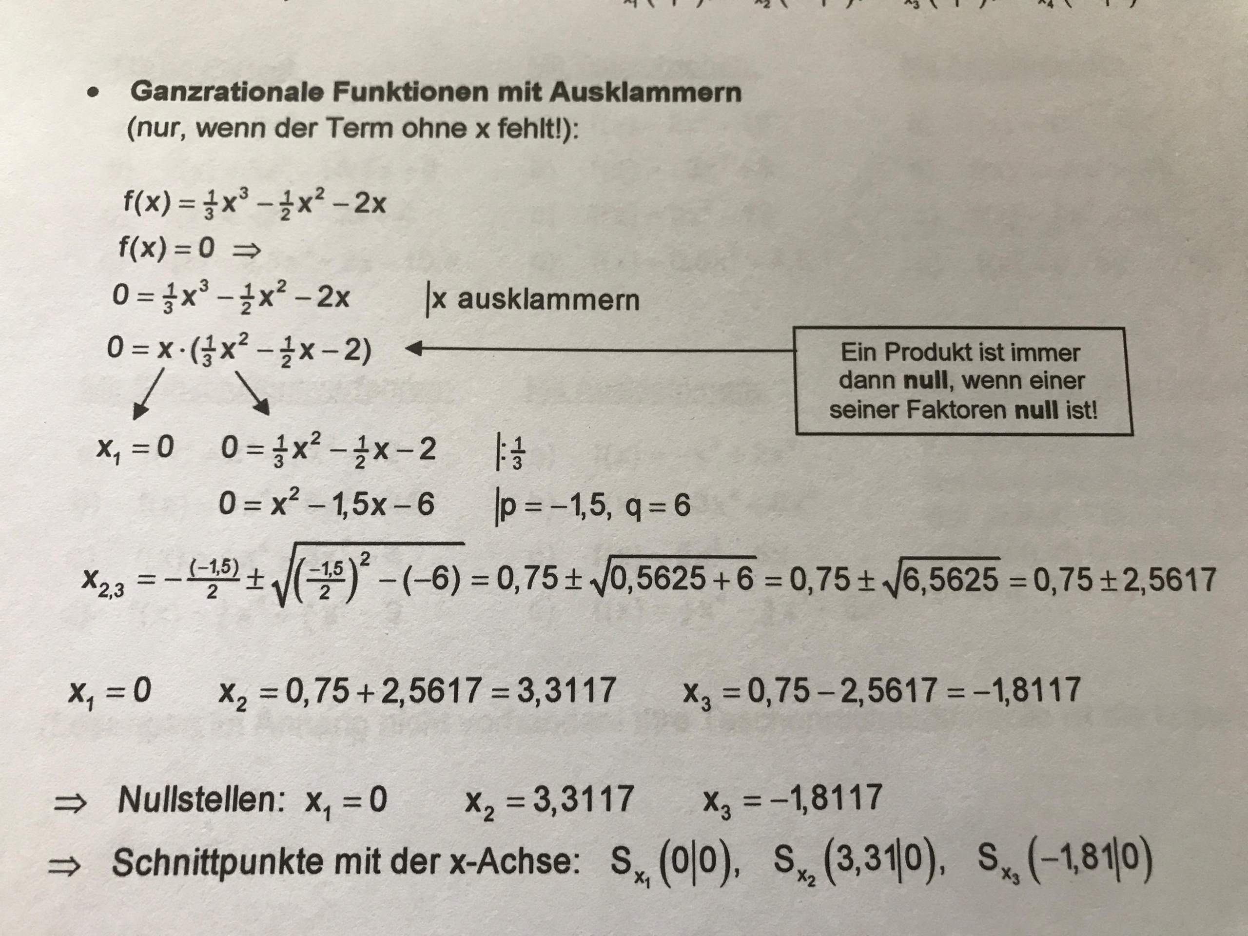 Ganzrationale Funktionen mit Ausklammern? (Schule, Mathematik, Funktion)