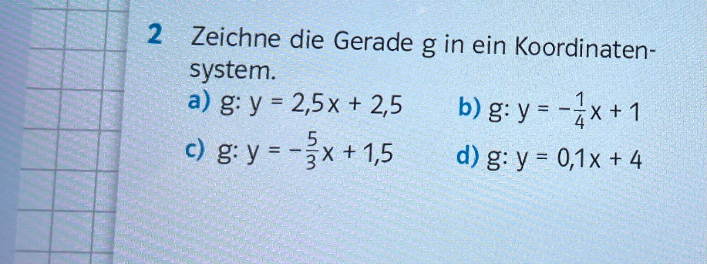 Gerade g in ein Koordinatensystem einzeichnen? (Mathematik)