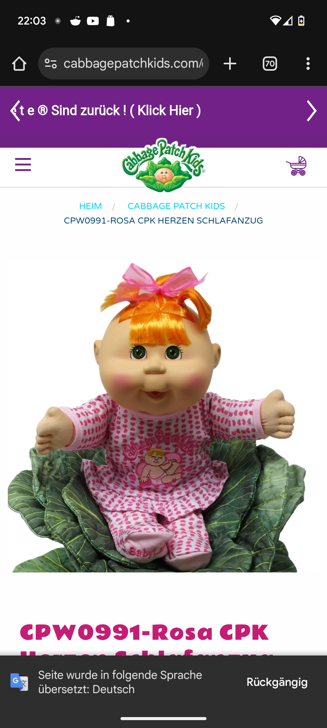 Gibt es eine Möglichkeit diese (Cabbage Patch) Puppe doch zu bestellen ...