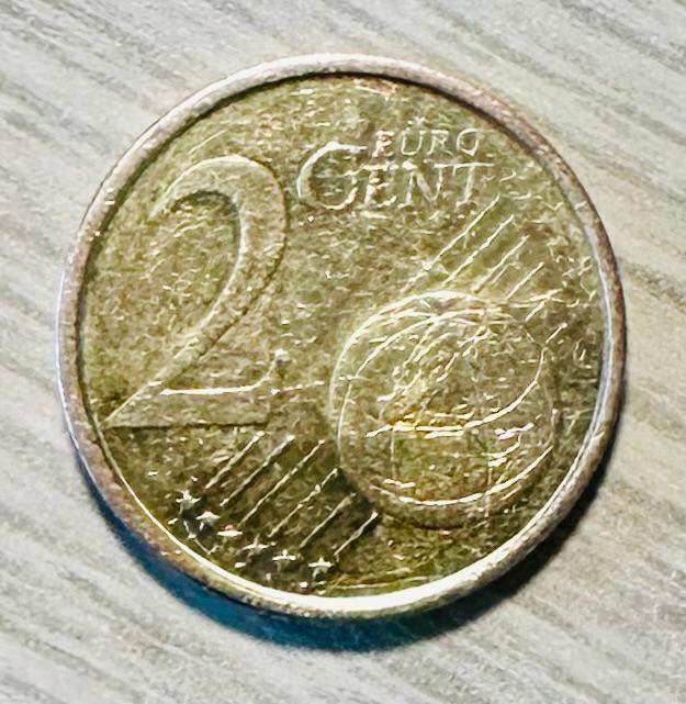 Goldene 2 Cent Münze; Spanien; Jahr 2000, Wert? (Geld, Euro, Münzen)