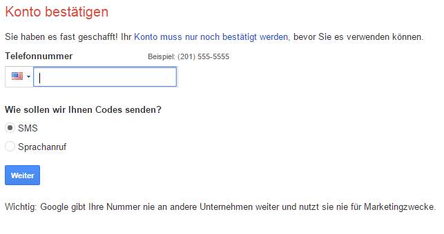 Google Telefonnummer angeben