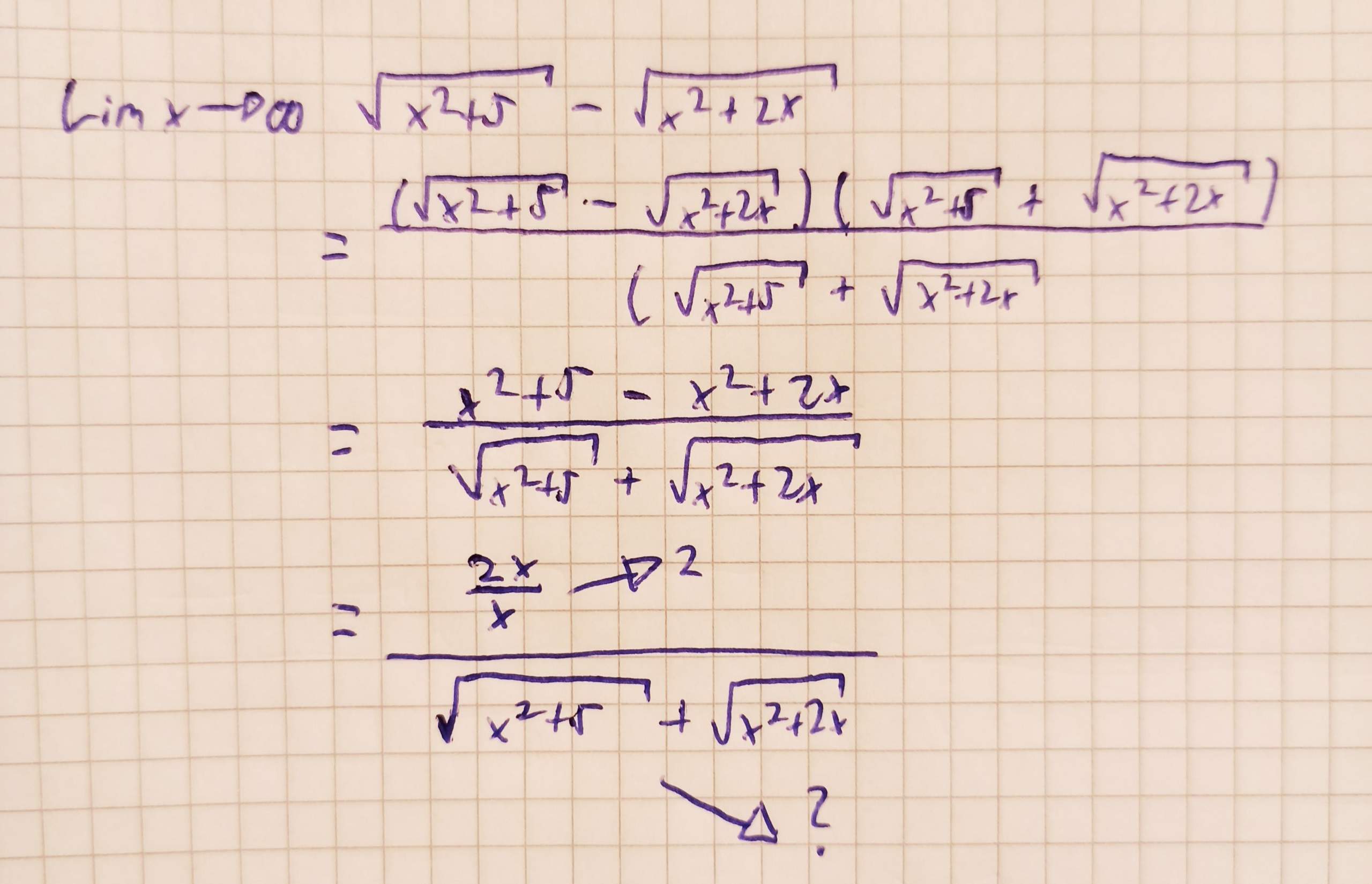 Grenzwert Lim x gegen unendlich sqrt(x^2+5)-sqrt(x^2+2x)? (Mathematik ...