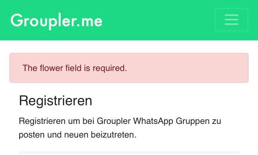 Groupler.me registrieren geht nicht “the flower field is required ...
