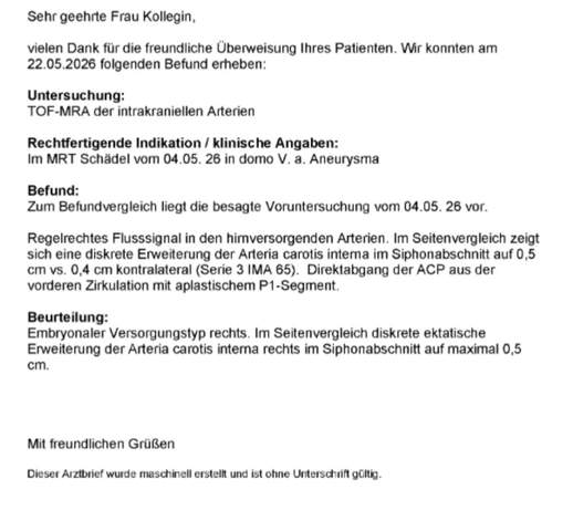 Hab ich nun doch ein Aneurysma verstehe den Bericht nicht genau habe ...