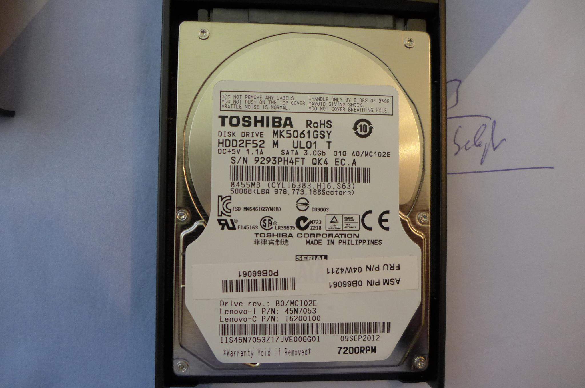Habe noch eine ältere Toshiba interne 500GB HDD Festplatte in einem ...