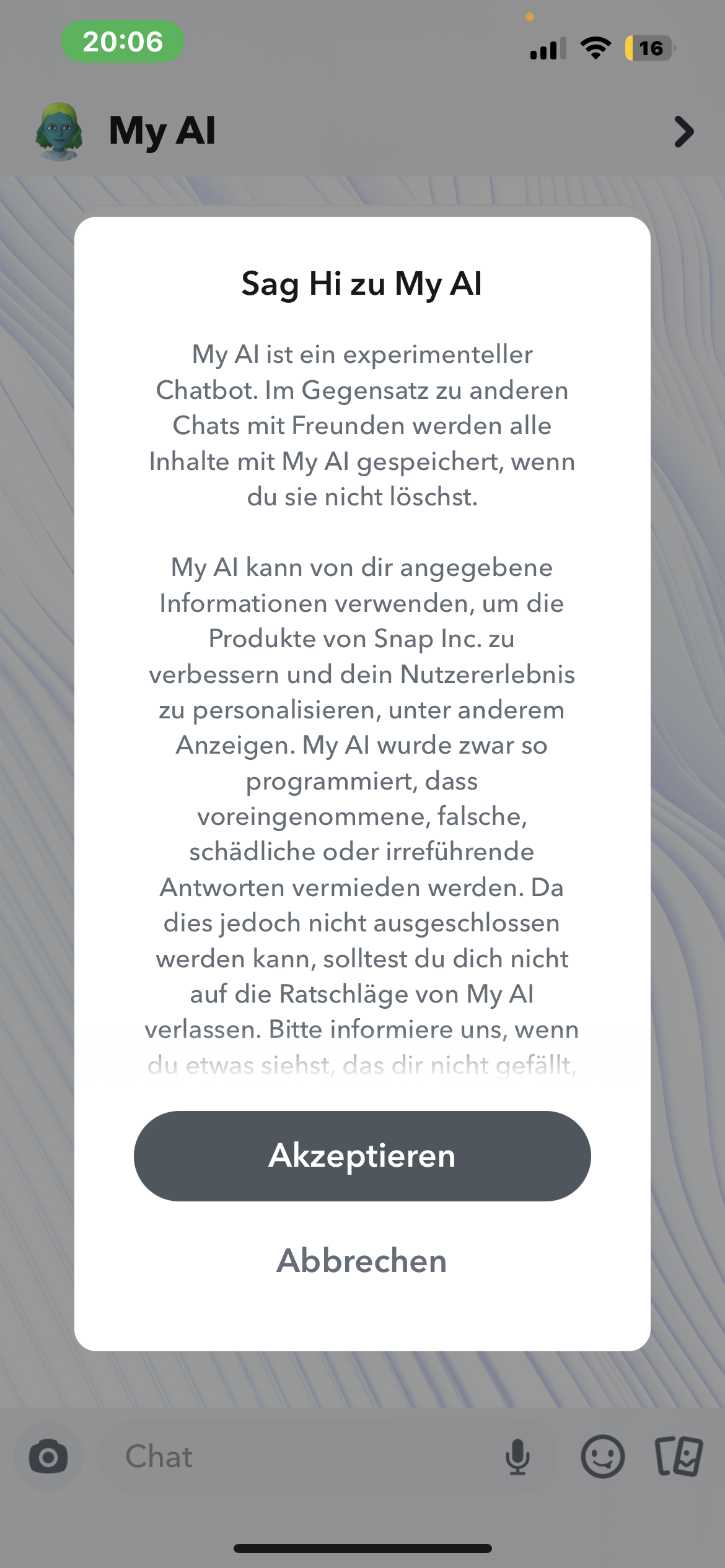 Habt ihr auch einen Chatbot auf snapchat? (Freundschaft, App, Instagram)