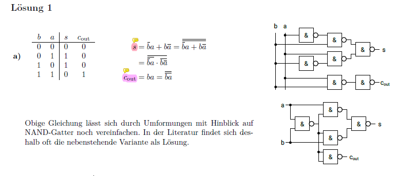 Halbaddierer aus NAND Gattern? (Computer, Mathematik, Informatik)
