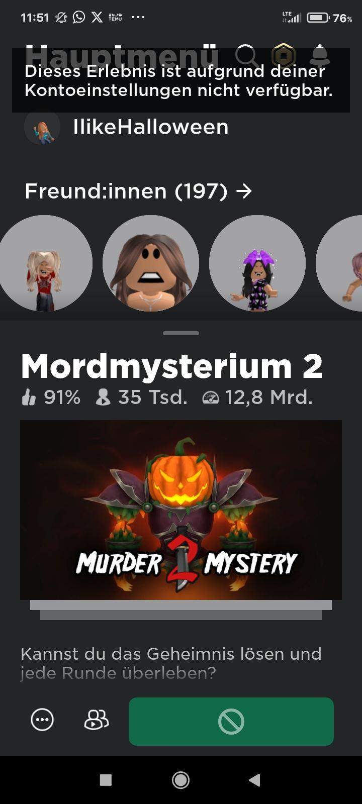 Hallo Ich Habe Ein Problem In Roblox Ich Kann Manche Spiele Nicht Spielen Bei Mir Steht Dann