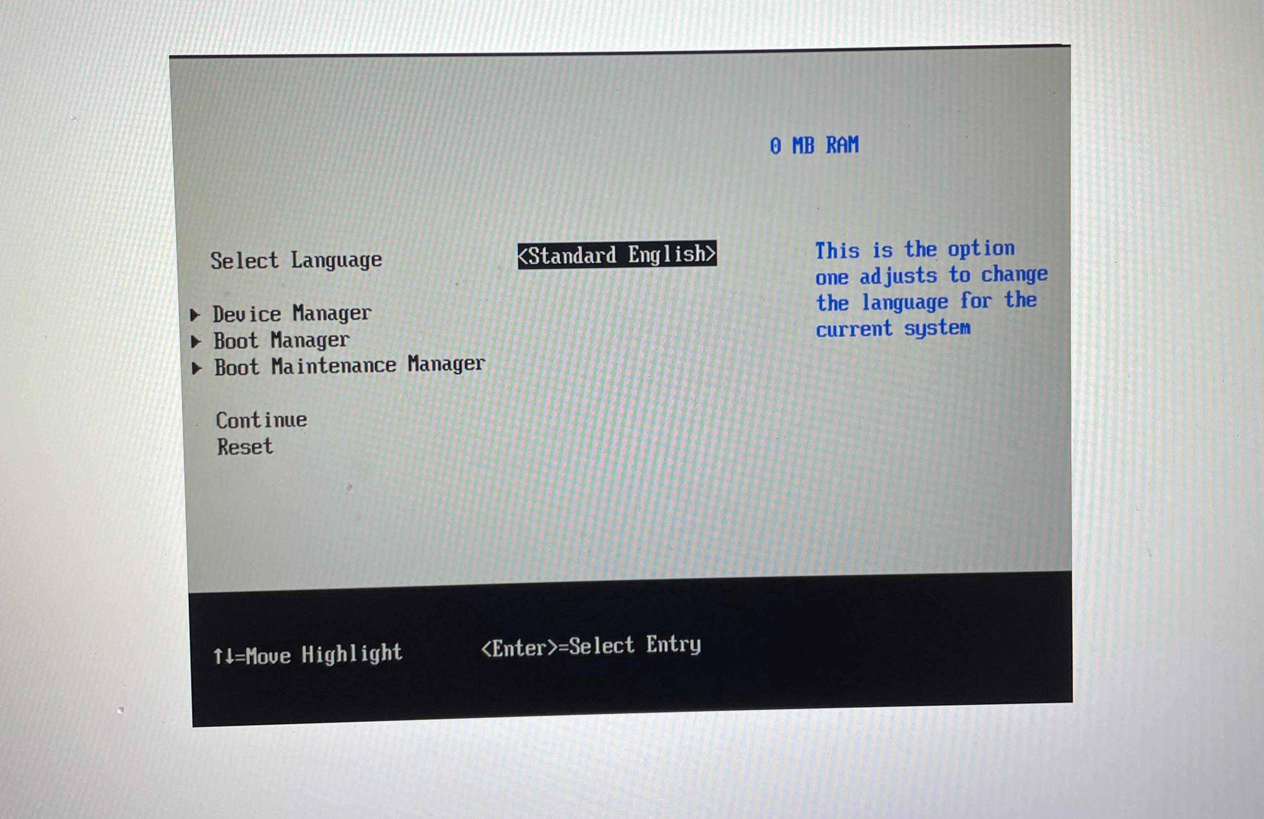 Hat jemand eine Ahnung was man in diesem TianoCore-UEFI-Menü machen ...