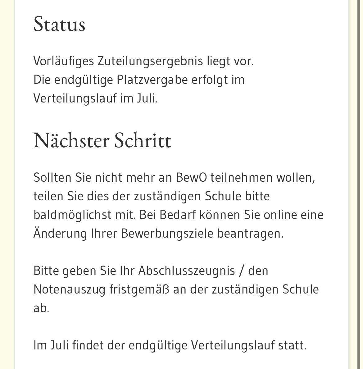 Heißt es jetzt, dass ich bei der Schule vorläufig angenommen wurde ...