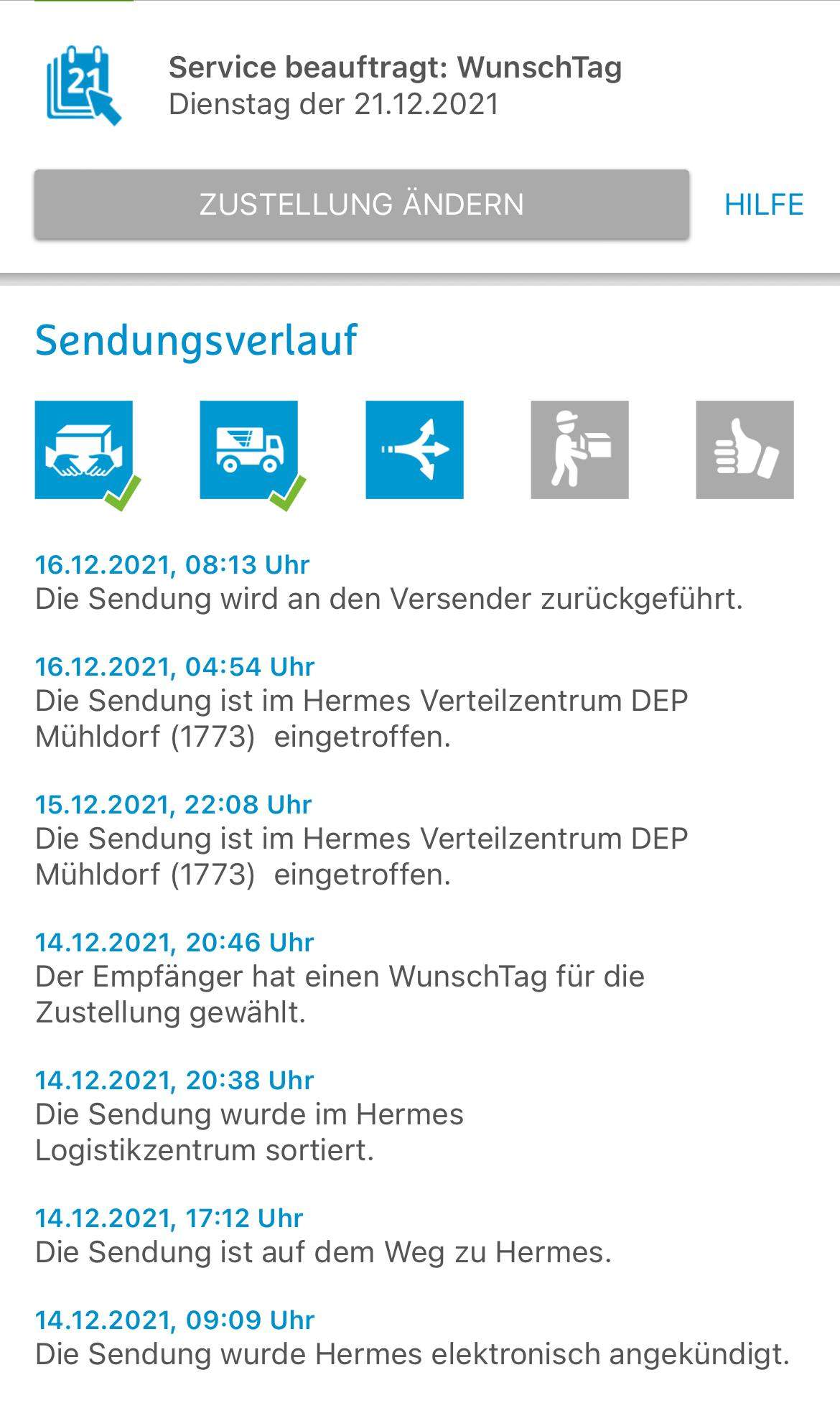 Hermes Sendung wird an den Versender zurückgeführt? (Versand, Paket ...